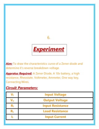 Physics Investigatory:To Study V-I Characteristics Of Zener Diode | DOCX