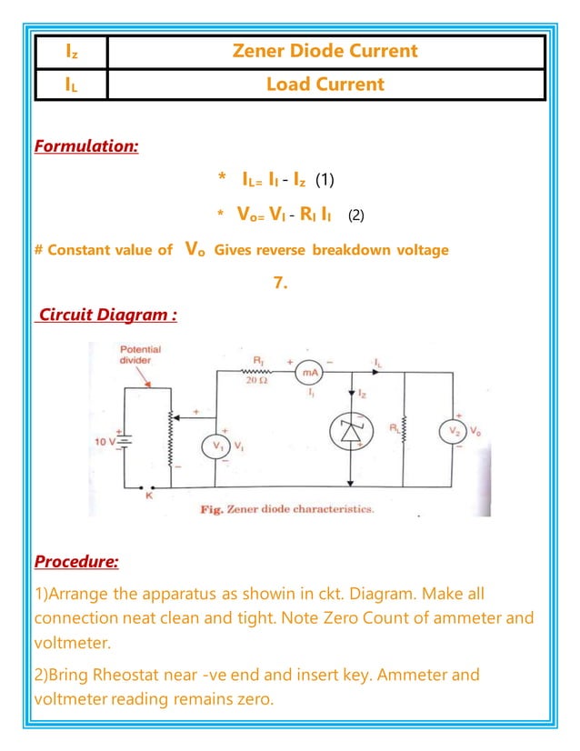 Physics Investigatory:To Study V-I Characteristics Of Zener Diode | DOCX