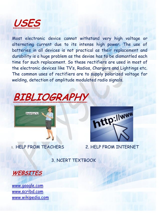 Physics investigatory project on RECTIFIER | PDF | Consumer Electronics | Technology & Computing