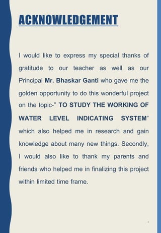 Physics Investigatory Project(Water Level Indicating System) | PPTX