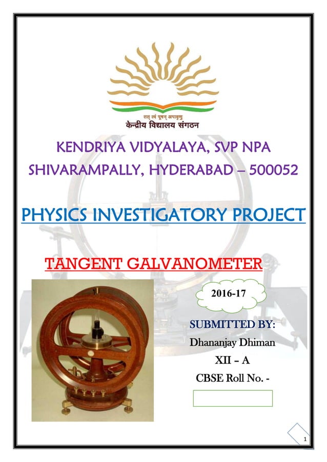Physics Investigatory Project - Class 12 - Tangent Galvanometer | PDF