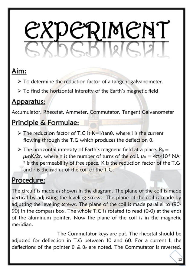 Physics Investigatory Project - Class 12 - Tangent Galvanometer | PDF