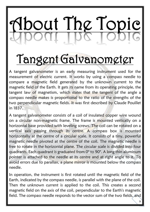 Physics Investigatory Project - Class 12 - Tangent Galvanometer | PDF