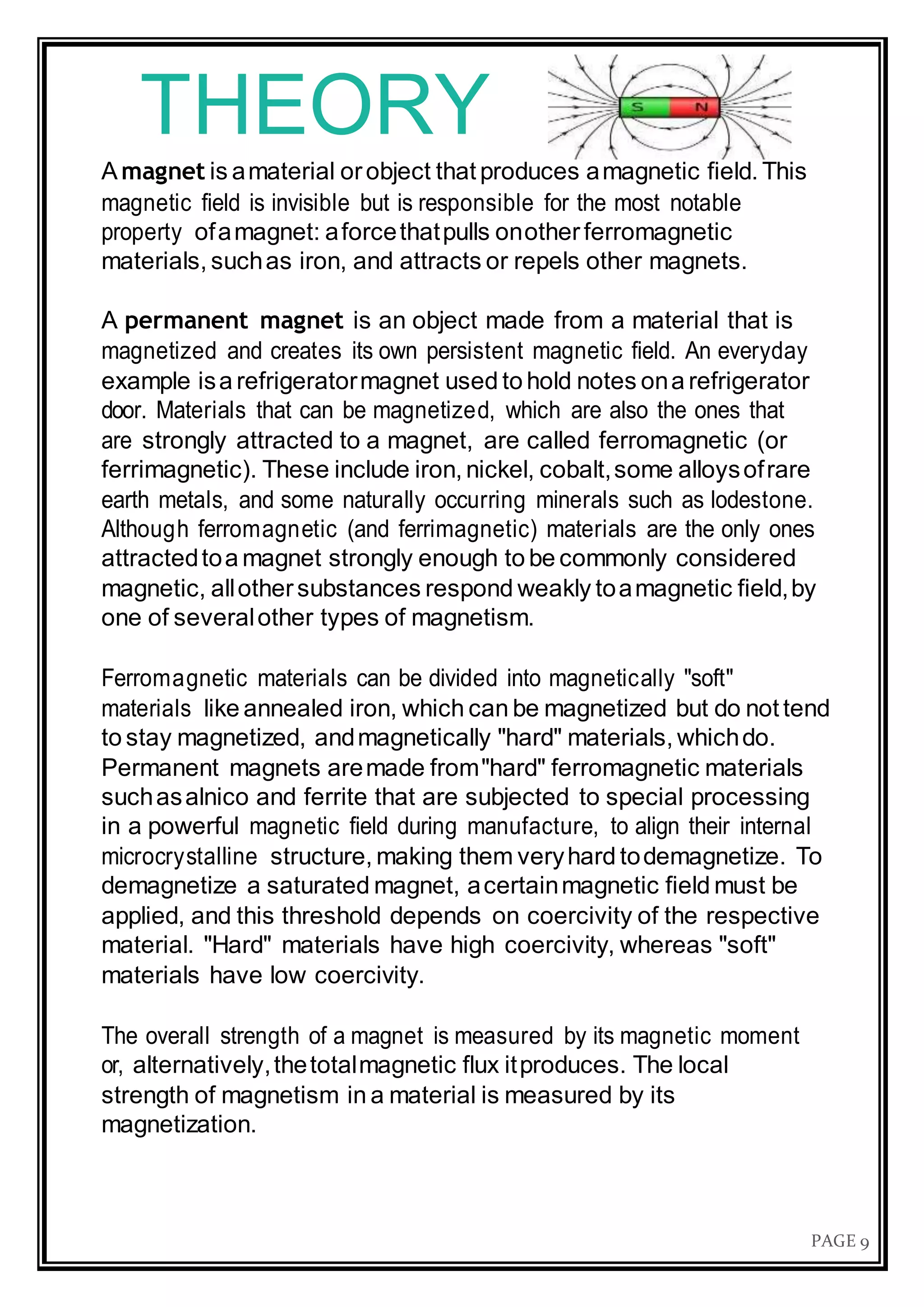 Physics investigatory project ON MAGNETS CLASS 12 | DOCX