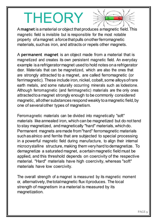 Physics investigatory project ON MAGNETS CLASS 12 | DOCX