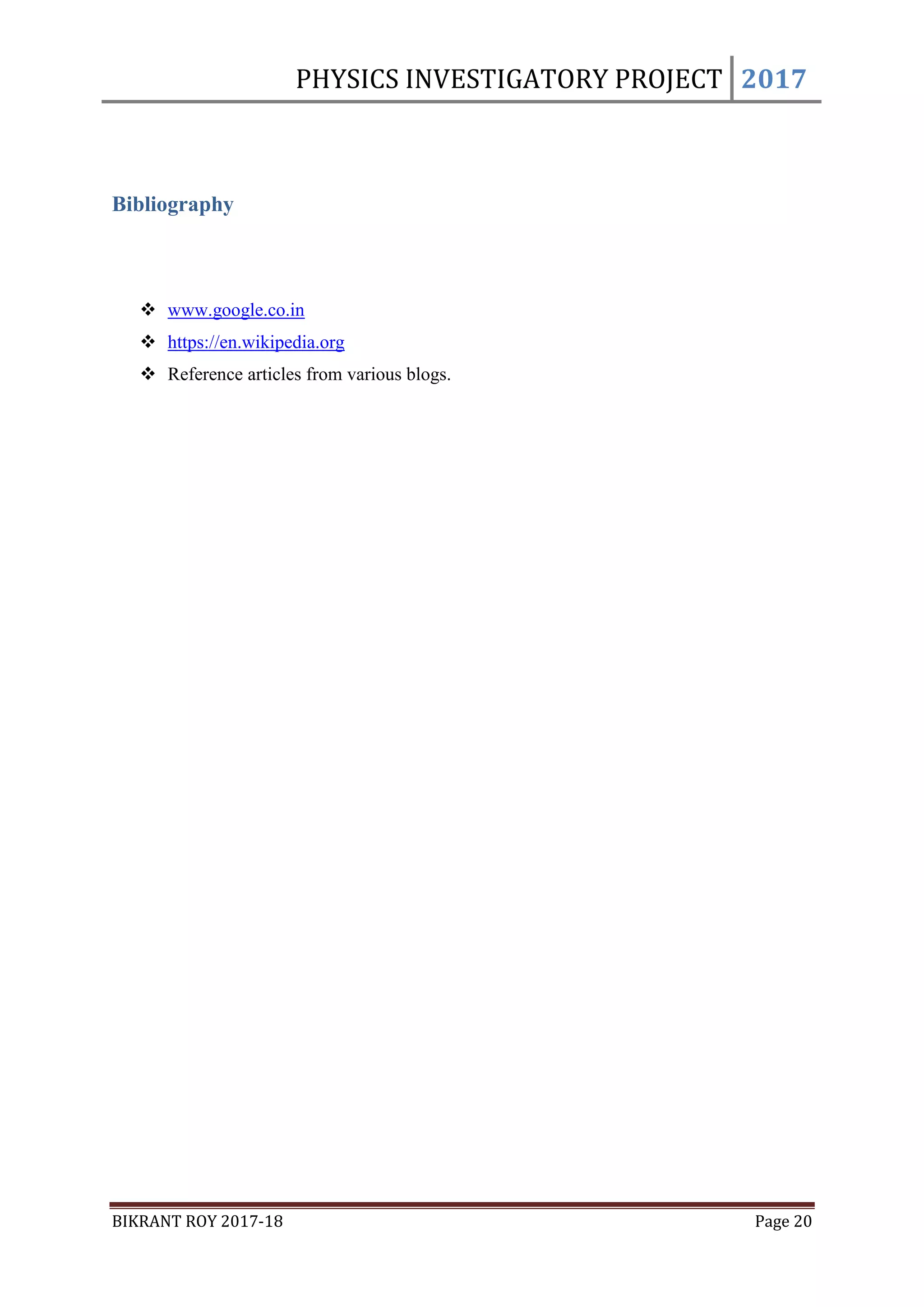 Physics Investigatory Project Class 11 & 12 | PDF