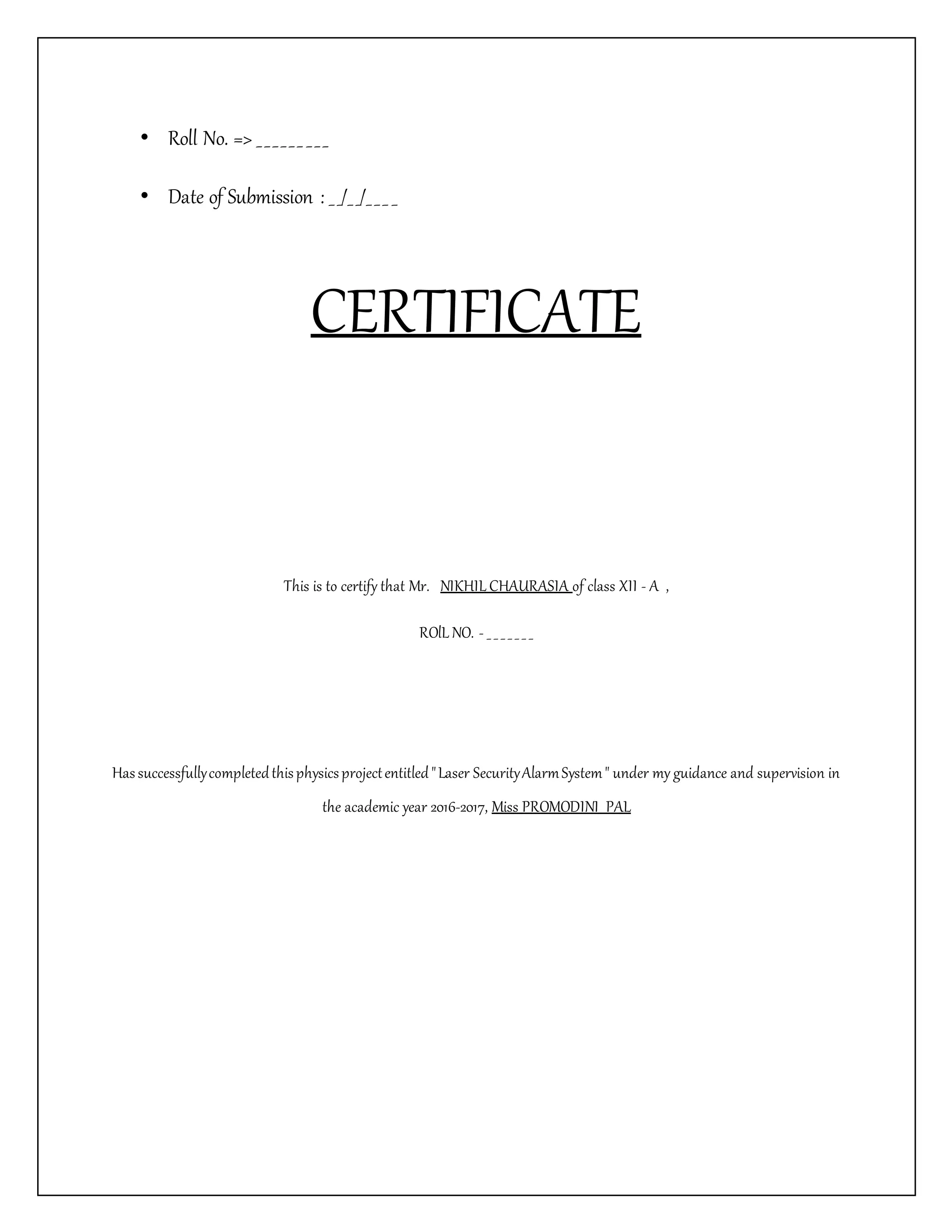 laser security alarm (Physics investigatory project 12) | DOCX