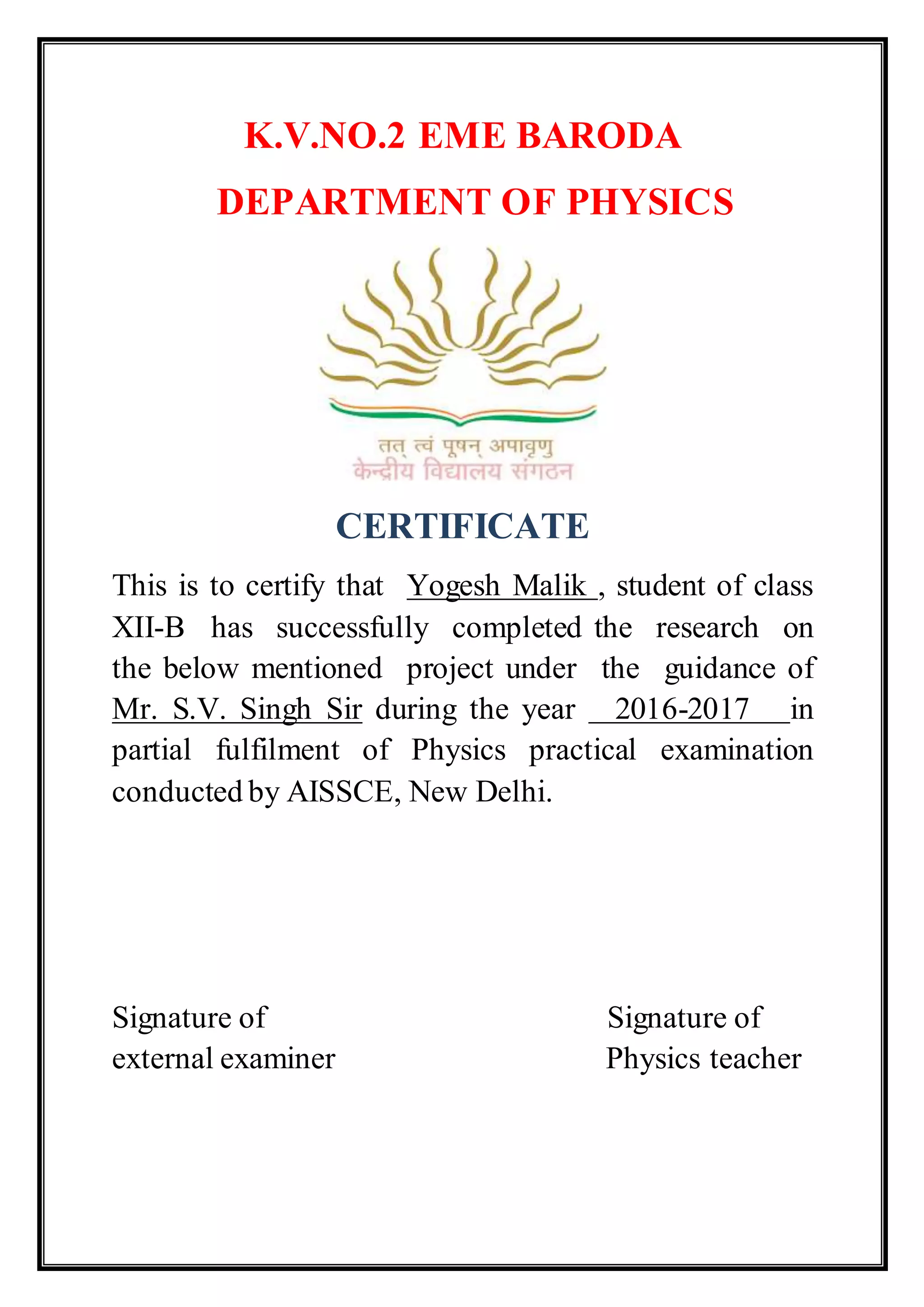 Physics investigatory project on ir based security system | DOCX