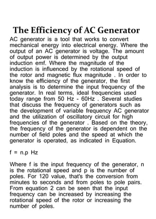 Ac generator and how to Enhance their efficiency | PPTX