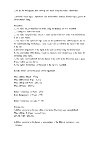 CSEC Physics Lab - Specific Heat Capacity | DOCX