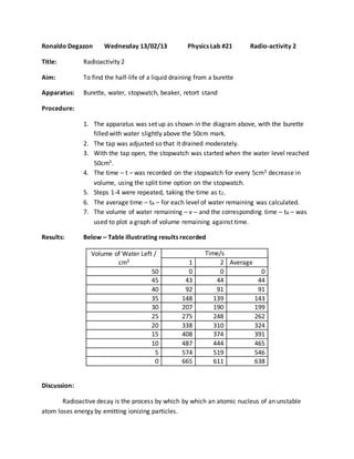 CSEC Physics Lab - Half Life of liquid draining from burette | DOCX