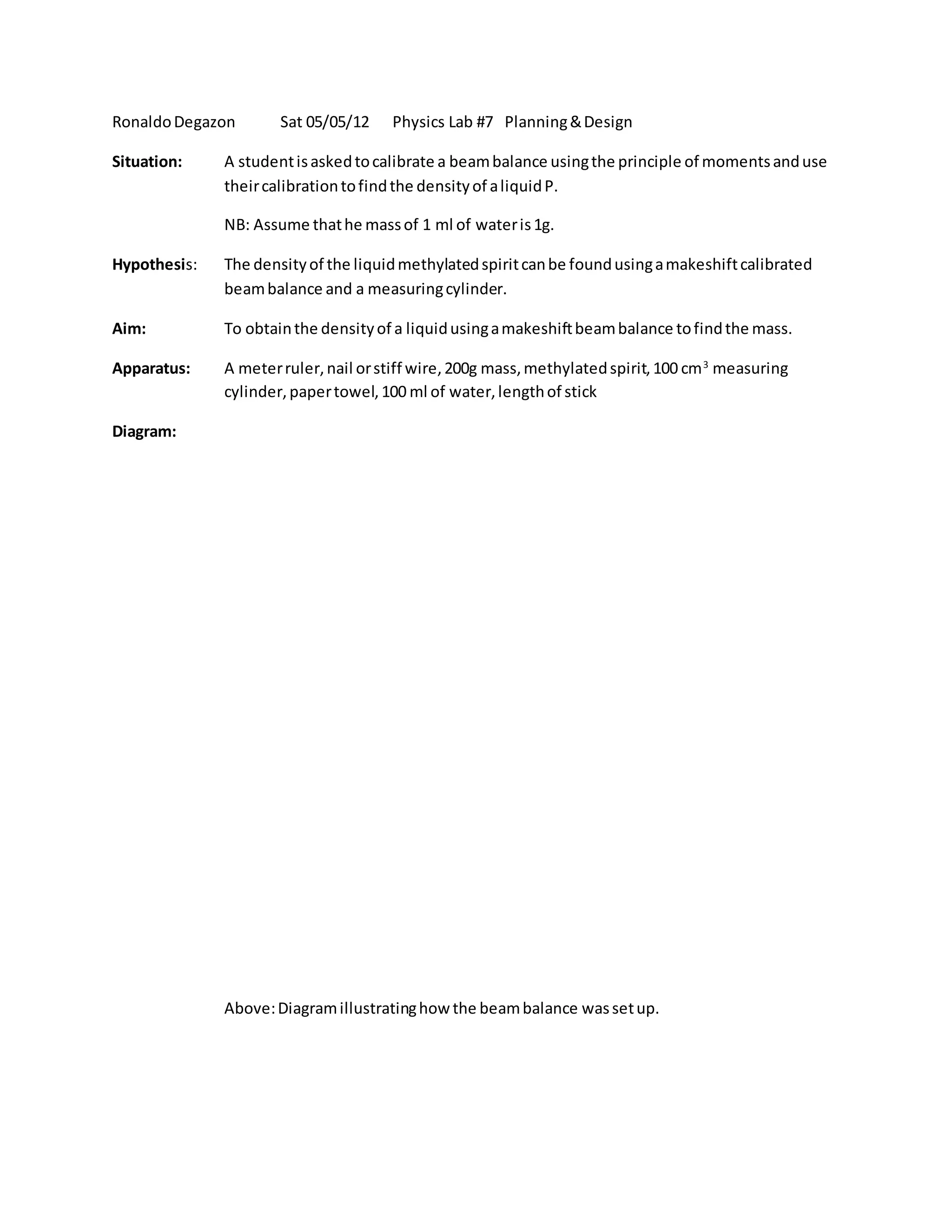 CSEC Physics Lab - Use of makeshift beam balance to find density of ...