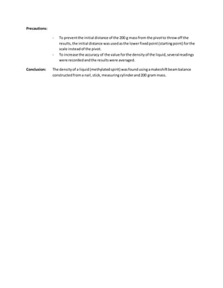 CSEC Physics Lab - Use of makeshift beam balance to find density of ...