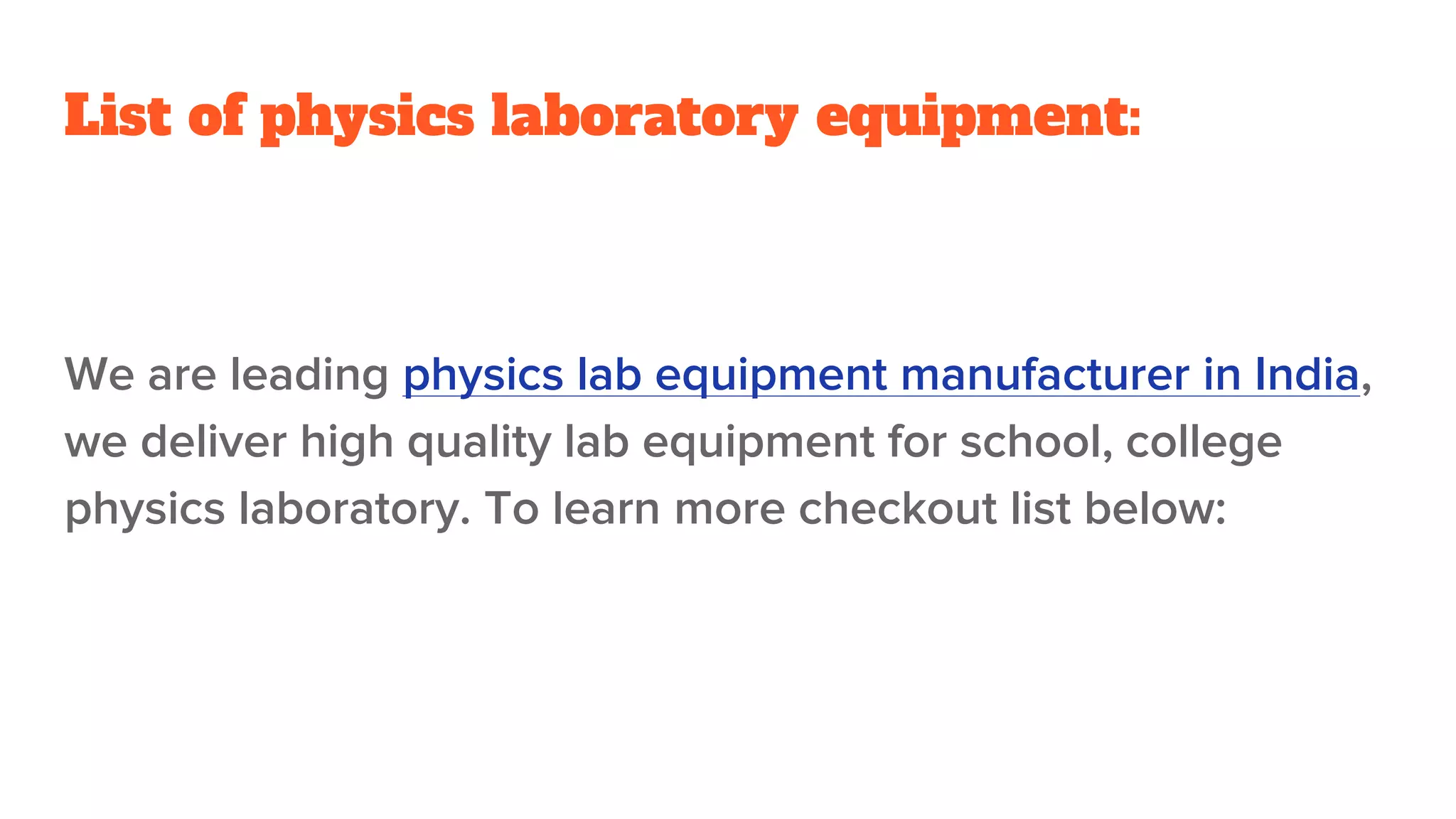 Physics Lab Equipment List | PPTX