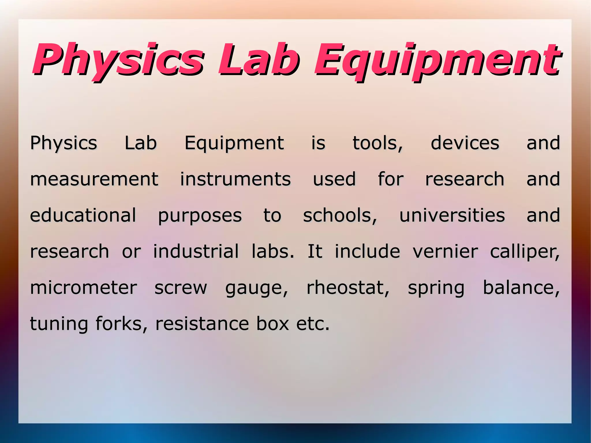 Physics Lab Equipment and Its Type | ODP