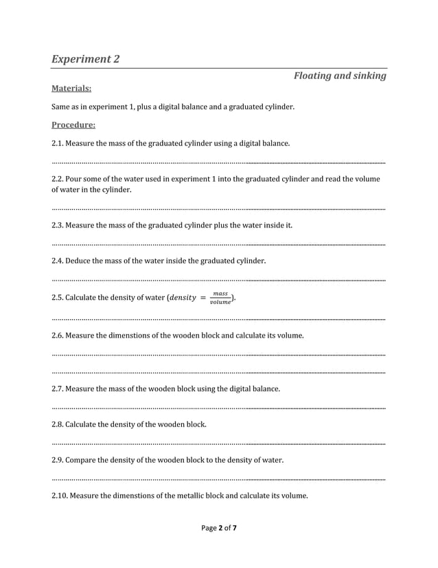 Physics lab worksheet - Archimedes upthrust | PDF | Woodworking | Arts ...