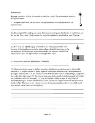 Physics lab worksheet - Archimedes upthrust | PDF