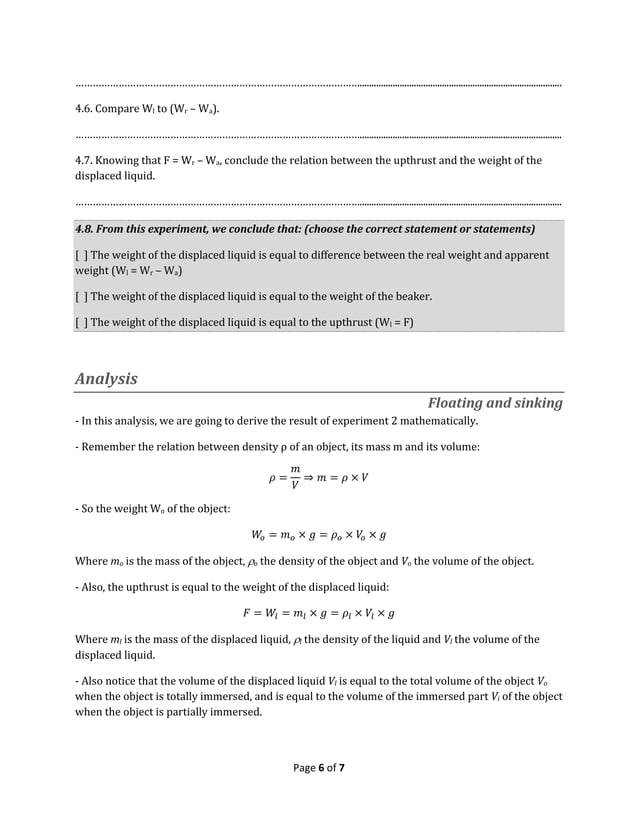 Physics lab worksheet - Archimedes upthrust | PDF | Woodworking | Arts ...