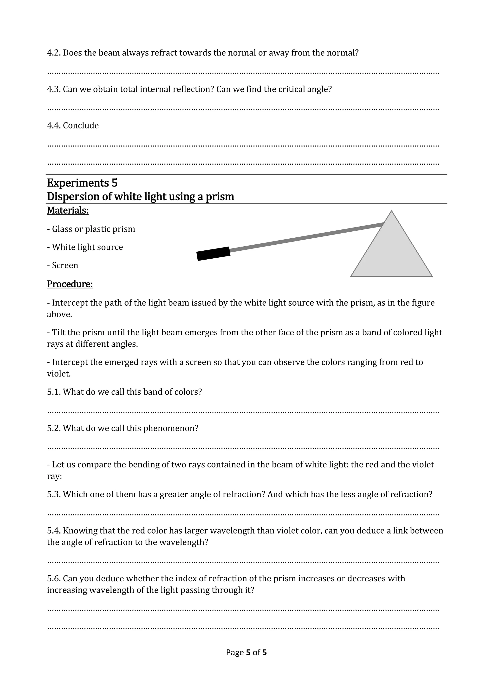 Physics lab worksheet refraction | PDF