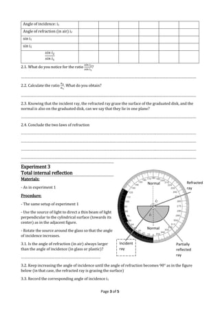 Physics lab worksheet refraction | PDF