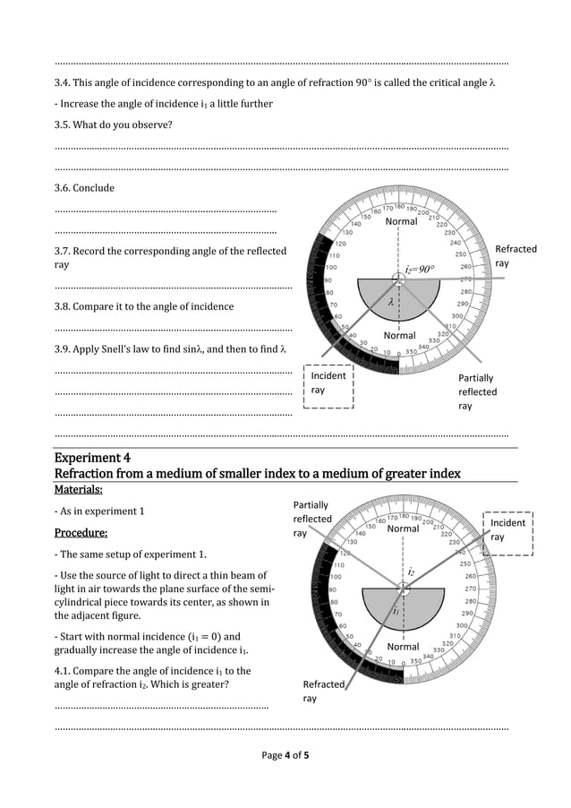 Physics lab worksheet refraction | PDF