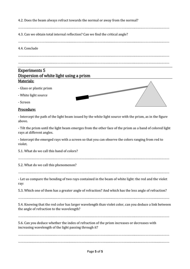 Physics lab worksheet refraction | PDF