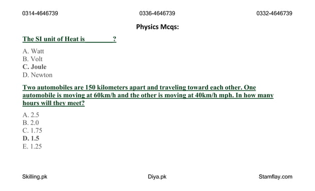 Physics MCQs For Entry Test Preparation.pptx | Physics | Science