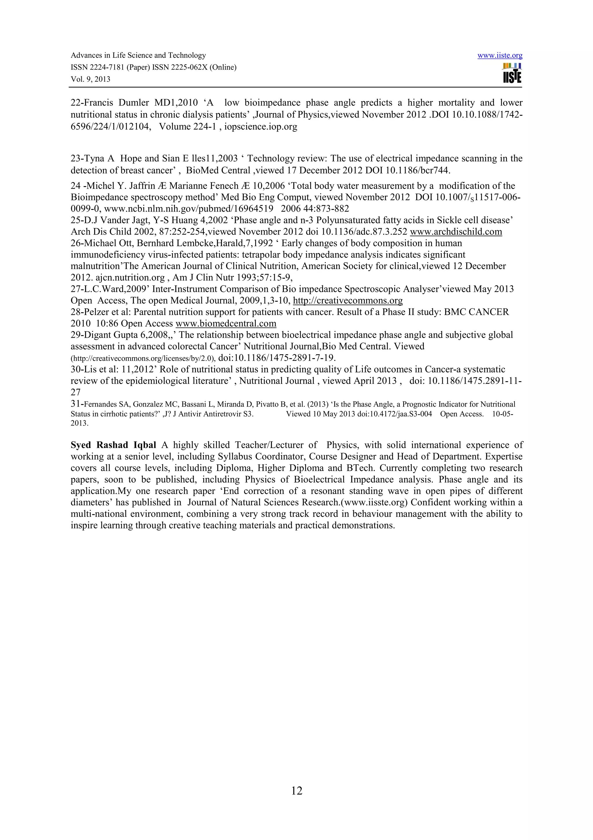 Physics of bio electrical impedance analysis | PDF