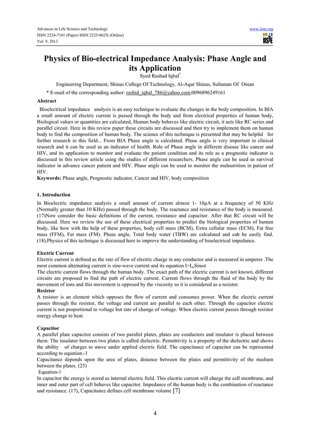 Physics of bio electrical impedance analysis | PDF | Physics | Science