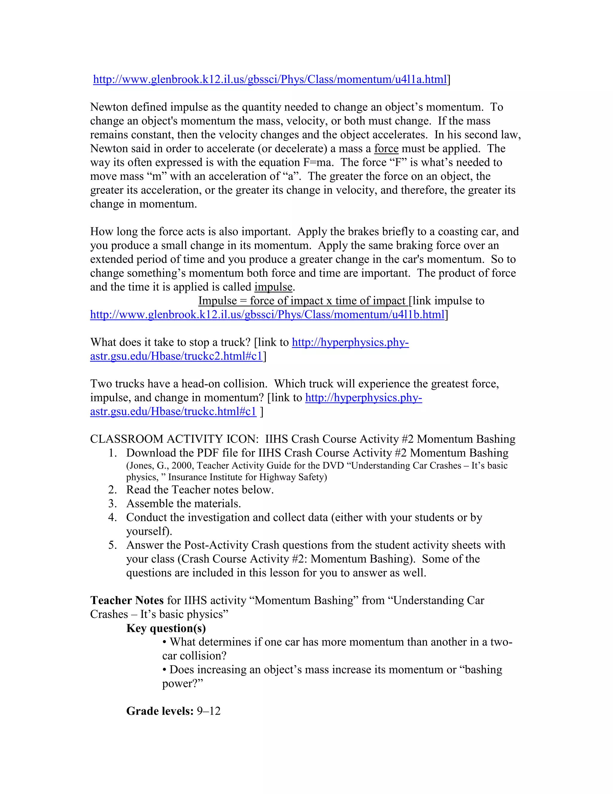 Physicsof carcrash momentum | PDF