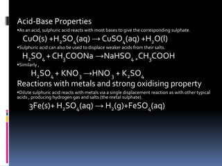 King of acids -Sulphuric Acid H2SO4 | PPTX | Chemistry | Science