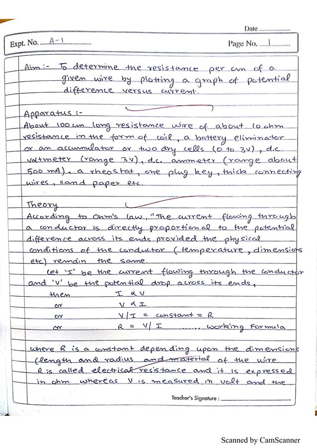 Physics Practical File - with Readings | Class 12 CBSE | PDF