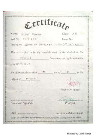 PHYSICS PRACTICAL RECORD XII | PDF