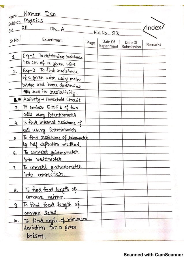 Physics Practicals Class 12 With Observations | PDF | Physics | Science