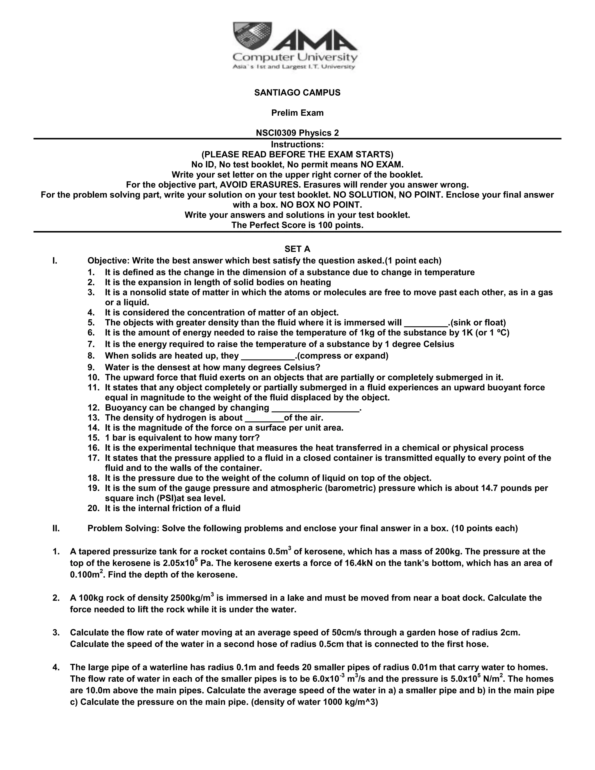 Physics prelim exam | DOCX | Physics | Science