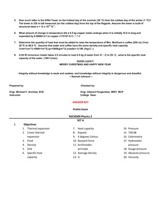 Physics prelim exam | DOCX | Physics | Science