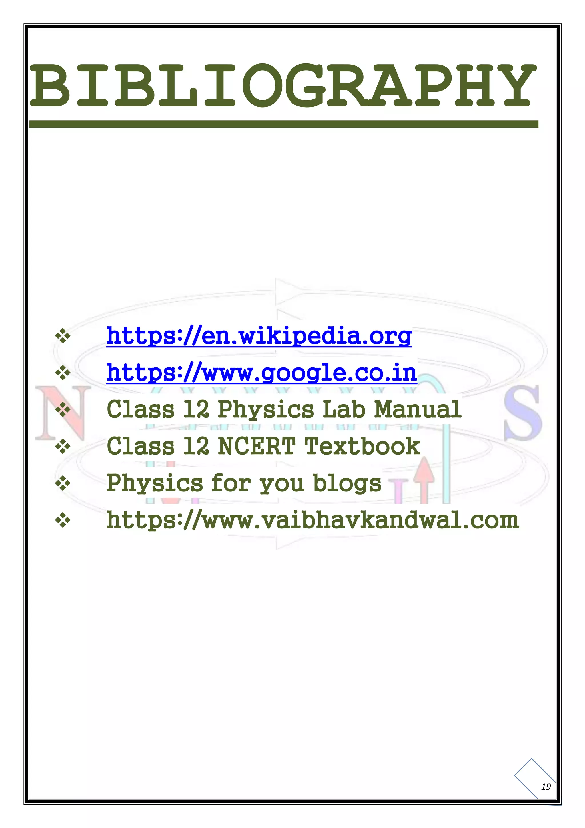 CBSE Class XII Physics Investigatory Project | PDF