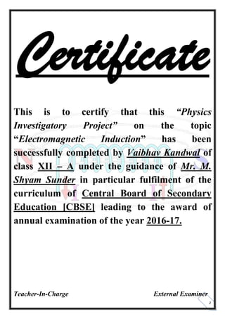 CBSE Class XII Physics Investigatory Project | PDF