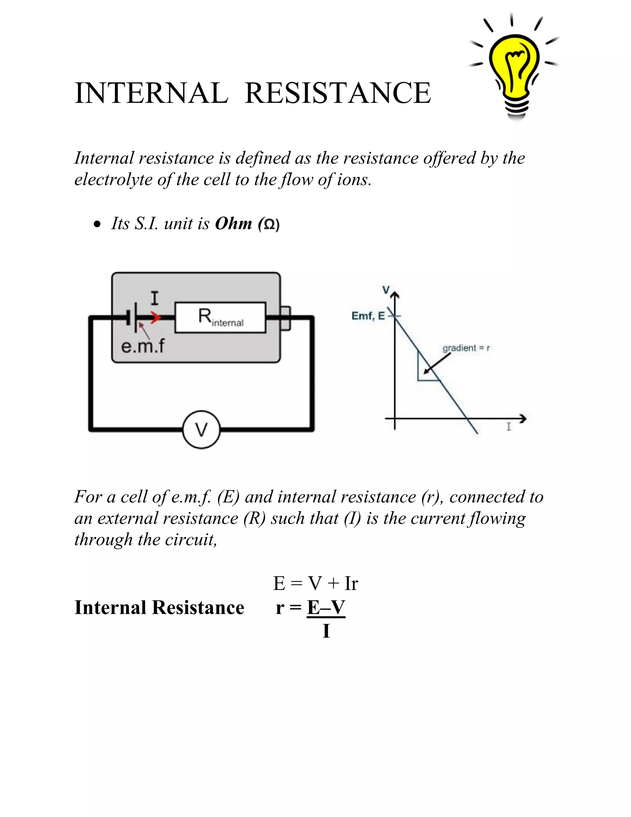 Factors on which the internal resistance/emf of a cell depends | PDF