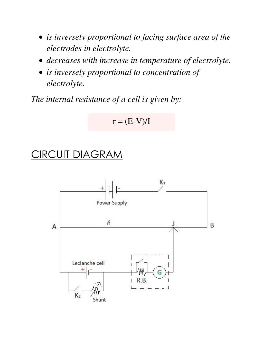 Factors on which the internal resistance/emf of a cell depends
