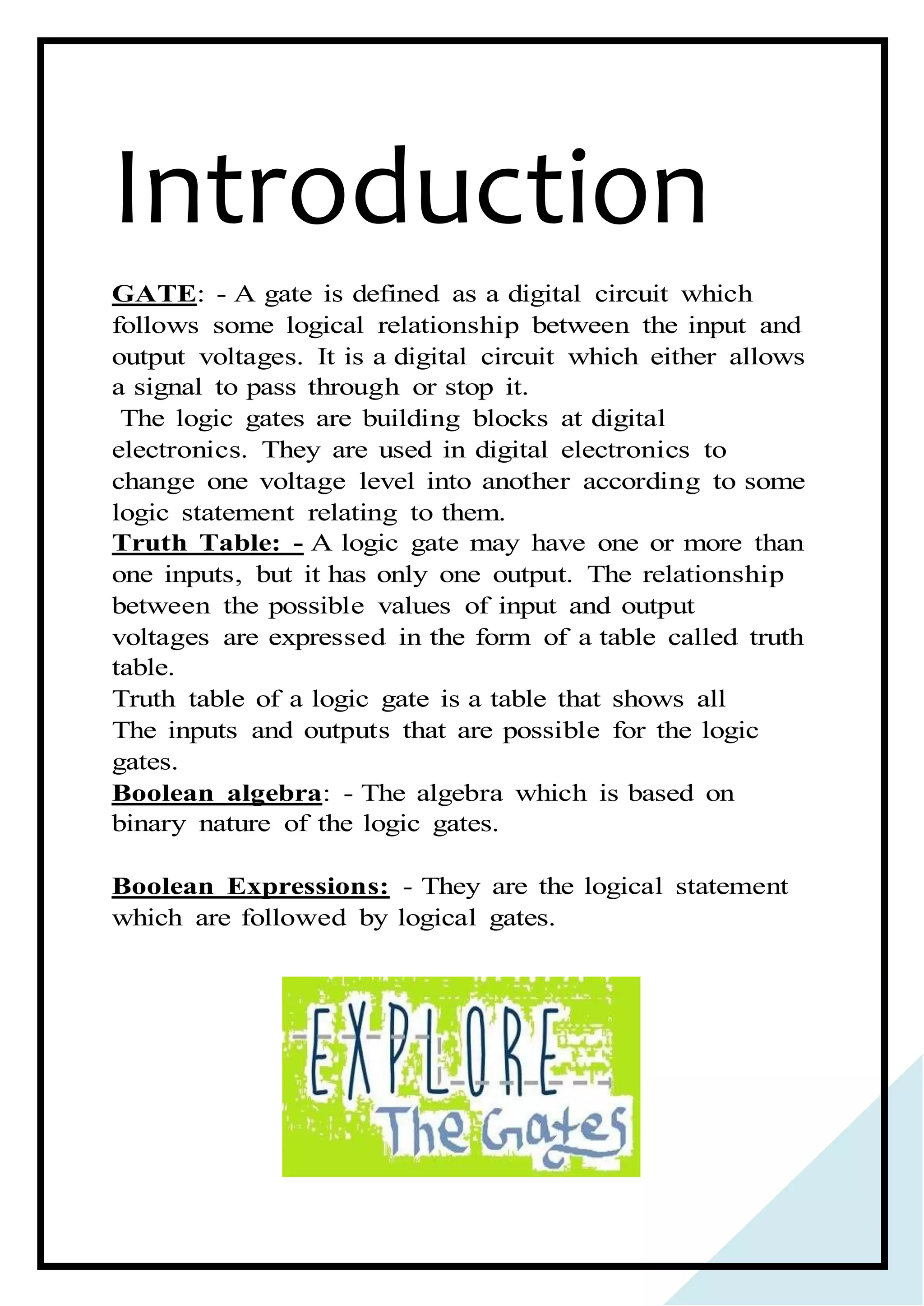 Physics Investigatory project Class 12 Logic Gates | DOCX
