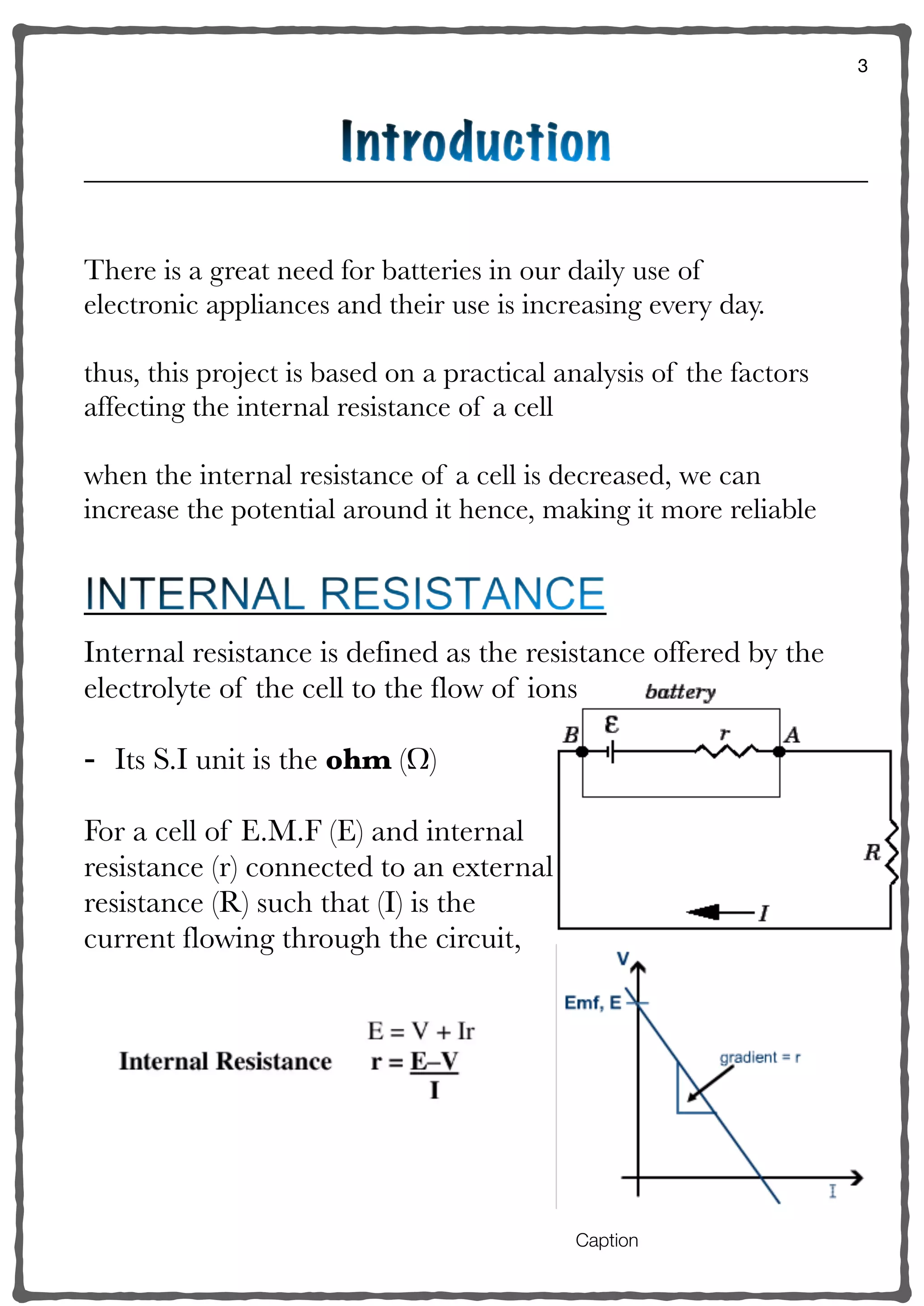 Various factors on which the internal resistance of a cell depends | PDF