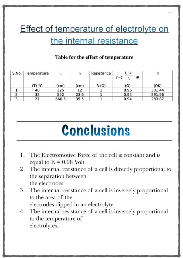 Various factors on which the internal resistance of a cell depends | PDF
