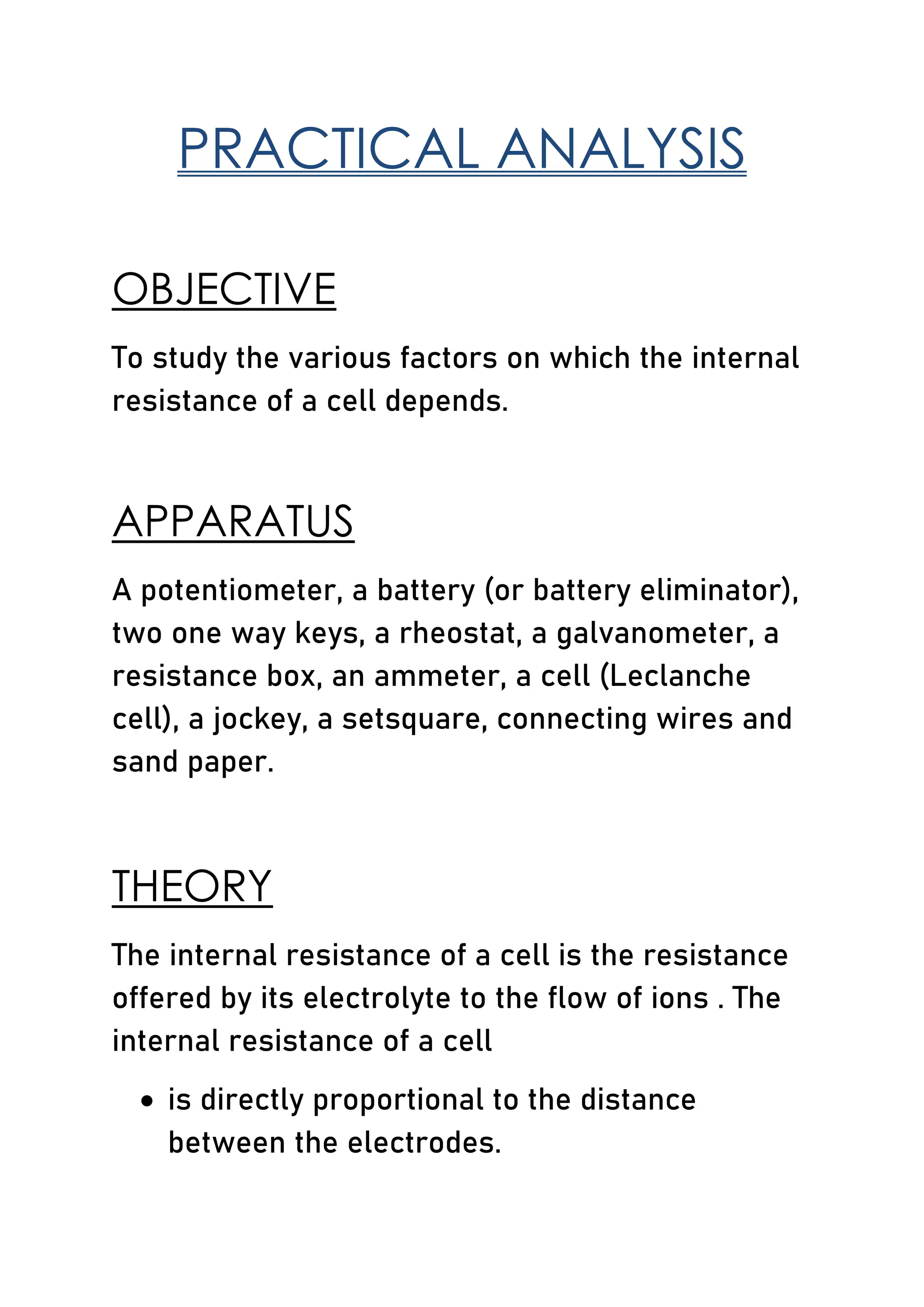 To study various factors on which the internal resistance/EMF depends | PDF