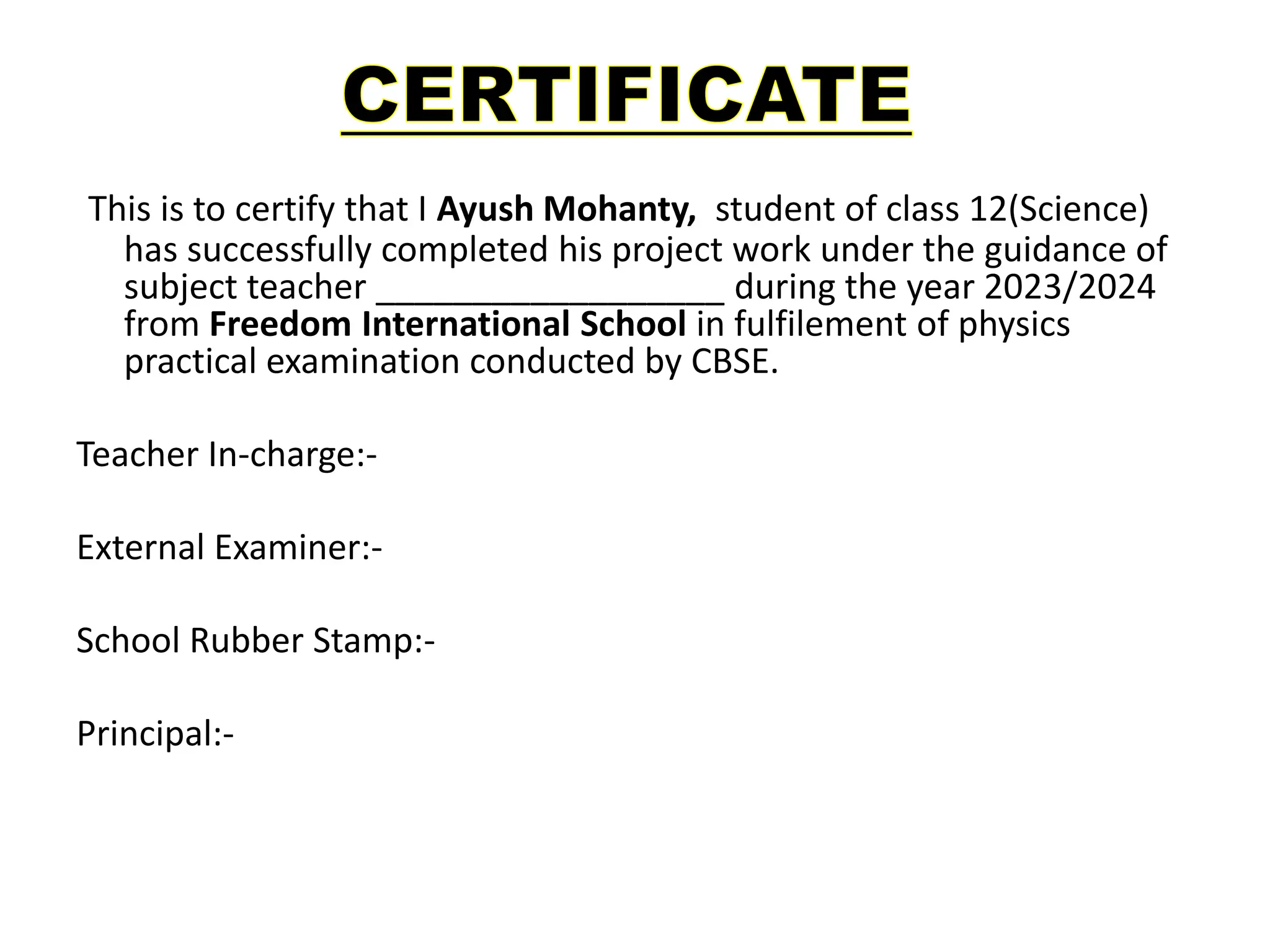 PHYSICS PROJECT.pptx freedom international school | PPTX