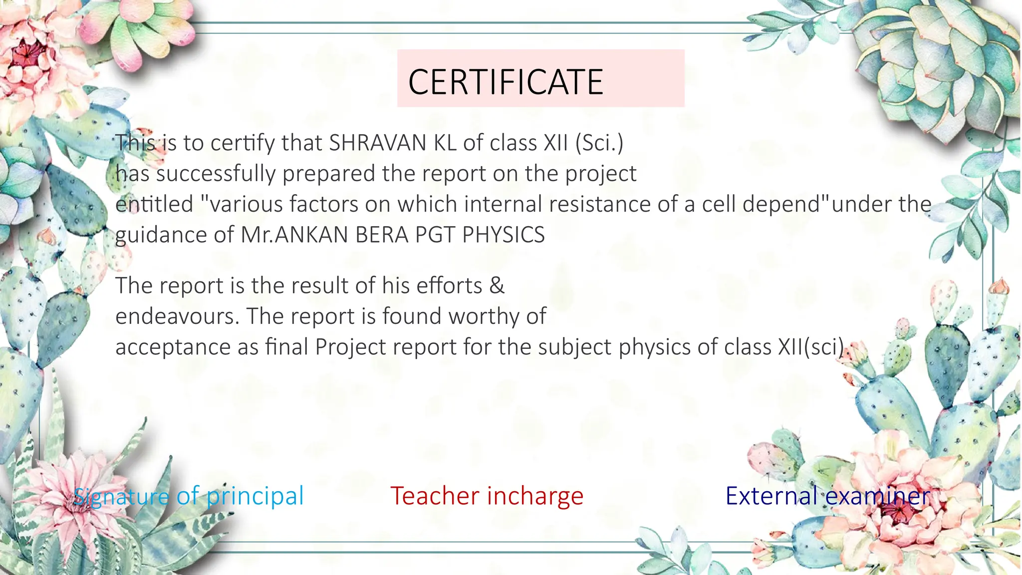 physics project on various factors on internal resistance of acell depends | PPTX