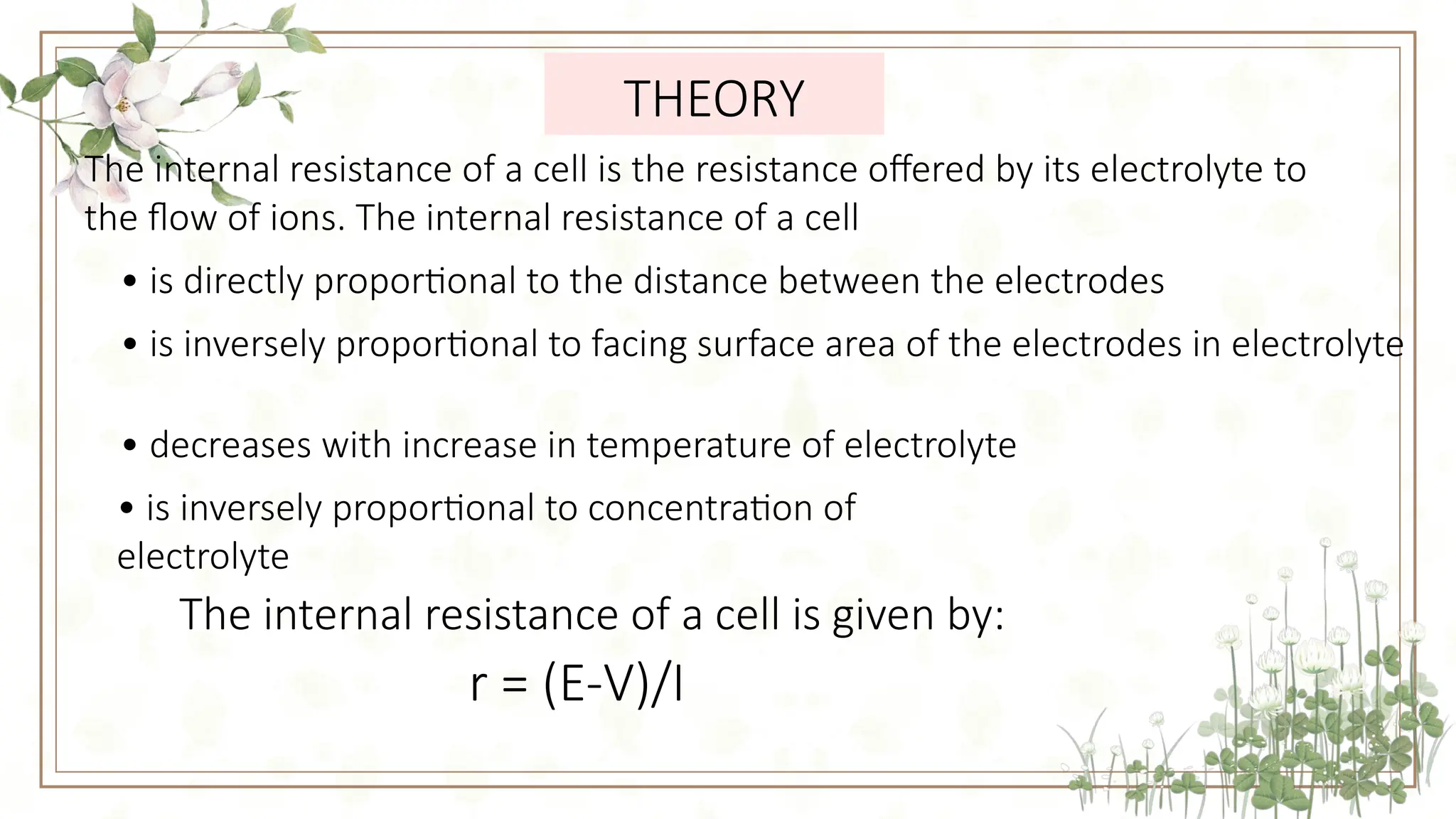 physics project on various factors on internal resistance of acell ...