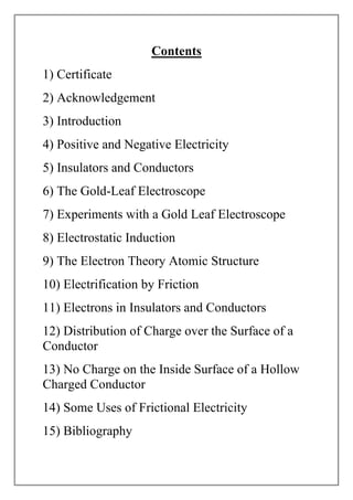 Physics project on frictional electricity | PDF