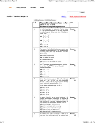 Physics questions paper 1 | PDF