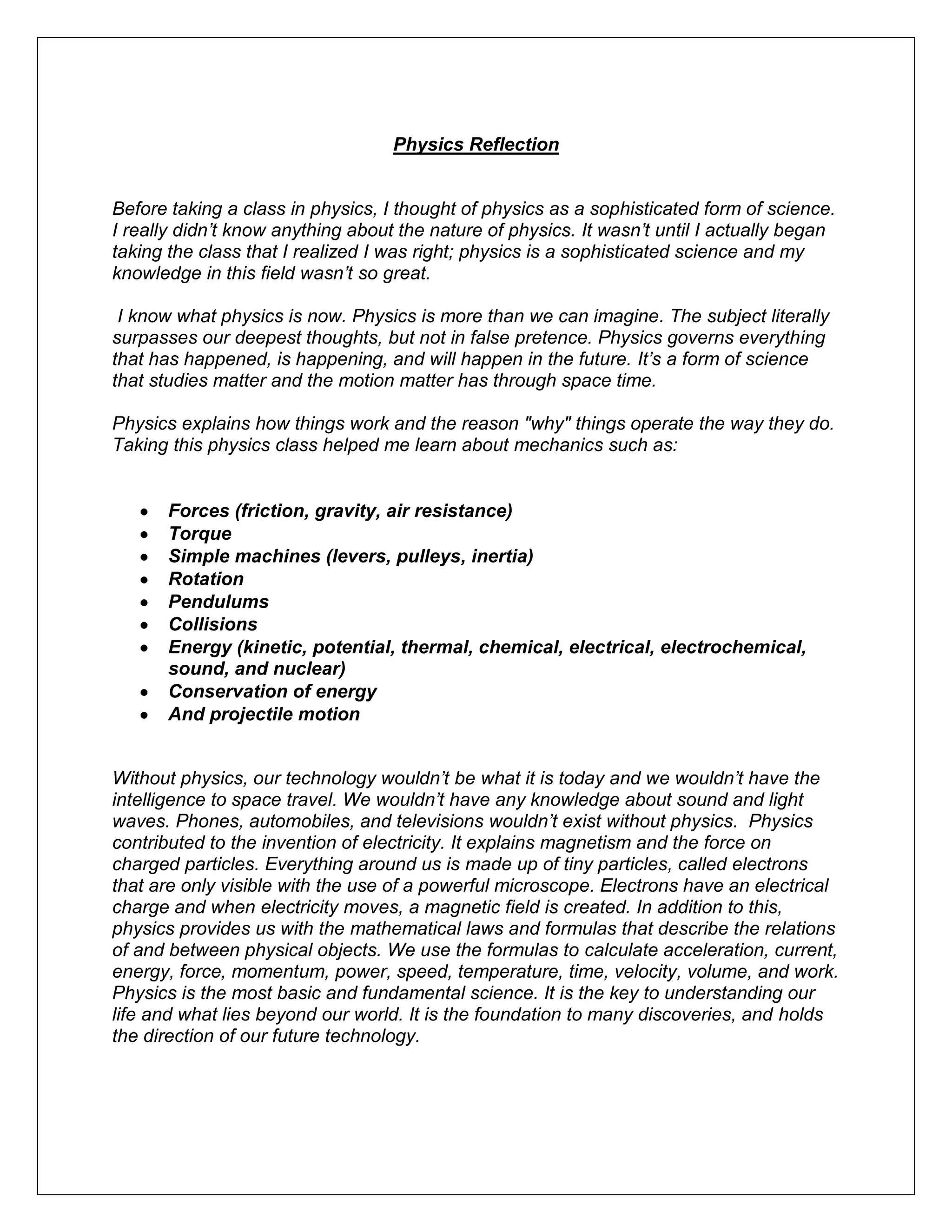 Physics Reflection | PDF